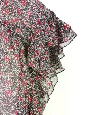 MARANT ETOILE Ruffled Floral Print Short Sleeve Top - Black