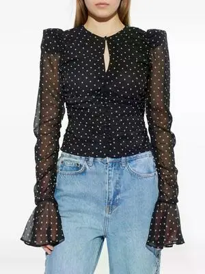 ROTATE BY BIRGER CHRISTENSEN Sheer Polka Dot Ruched Long Sleeve Top