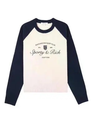 SPORTY & RICH Embroidered Raglan Sleeve Sweater - Neutrals