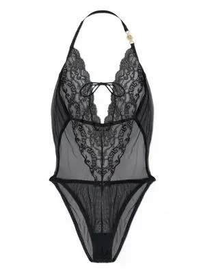 Versace Embroidered Lace-trim Bodysuit