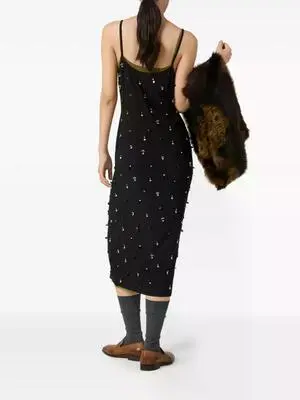 Miu Miu Embroidered Stretch Georgette Dress With Sequins