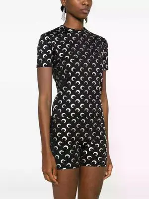 MARINE SERRE Moon-print Short Sleeve Top - Black