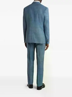 Etro Checked Single-breasted Wool Suit - Blue