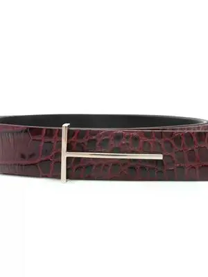 TOM FORD Embossed Leather Belt - Red