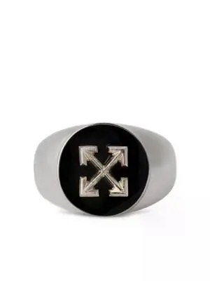 Off-White Round Arrow Signet Ring - Silver