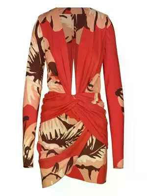 Johanna Ortiz Floral-print Twisted Mini Dress - Red