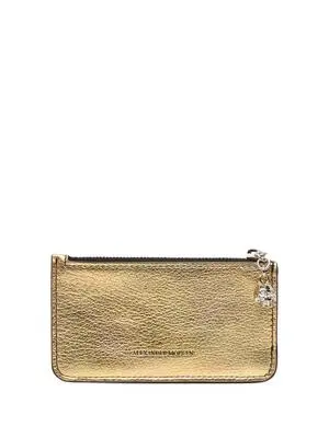 Alexander McQueen 2010-2025 Metallic Leather Skull Charm Zip Card Holder - Gold