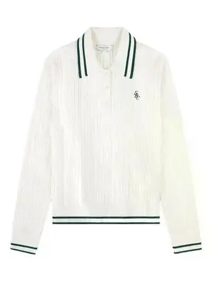 SPORTY & RICH Striped Cable-knit Polo Shirt - Neutrals