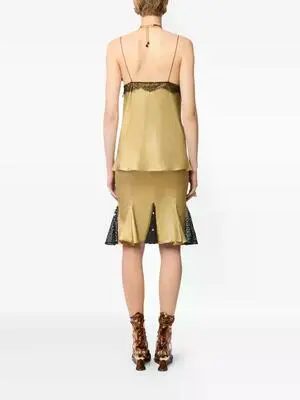 Nina Ricci Lace V-neck Silk Top - Gold