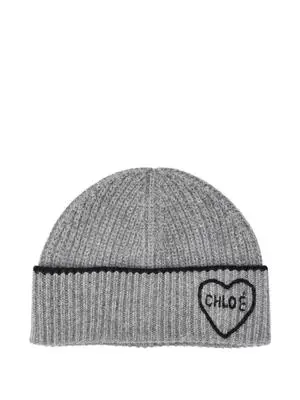 Chloé Ribbed Heart-motif Beanie - Grey