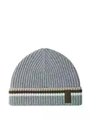 Paul & Shark Ribbed Striped Beanie Hat - Grey