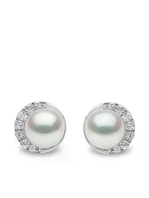 Yoko London 18kt White Gold Freshwater Pearl And Diamond Stud Earrings - Silver