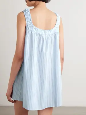 DEIJI STUDIOS Yoke Striped Cotton-poplin Mini Dress - Blue