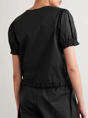 DEIJI STUDIOS Pintuck Tie-detailed Organic Cotton-poplin Top - Black