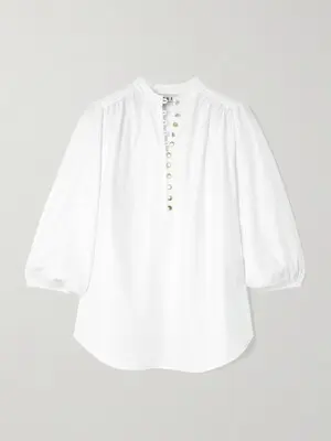 Maison Mayle Vivi Pleated Herringbone Cotton Blouse