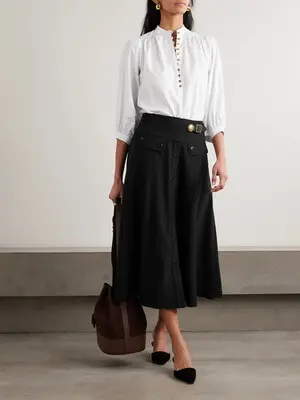 Maison Mayle Vivi Pleated Herringbone Cotton Blouse