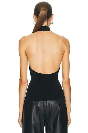 L'academie Claudette Halter Knit Top - Black
