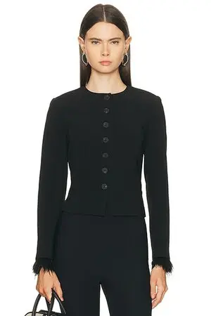 L'academie Eirah Cropped Jacket With Feather Trim