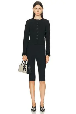L'academie Eirah Cropped Jacket With Feather Trim