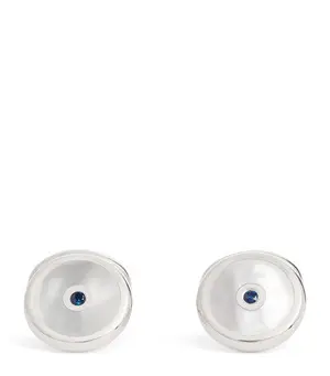 DEAKIN & FRANCIS Sterling Silver, Mother-of-pearl And Sapphire Round Cufflinks - White