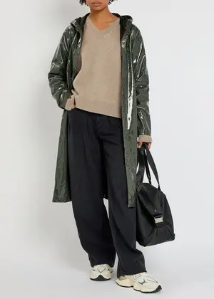 Rains Belted Hooded Longline Jacket - Dark Green