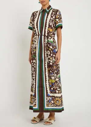 ALEMAIS Alémais Maroc Printed Linen Maxi Shirt Dress - Multicoloured