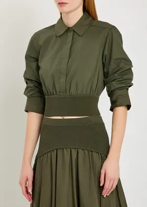 Simkhai Stiles Cropped Cotton Poplin Shirt - Khaki
