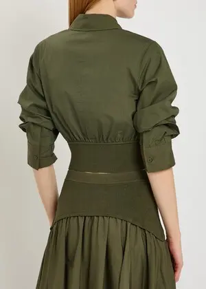 Simkhai Stiles Cropped Cotton Poplin Shirt - Khaki