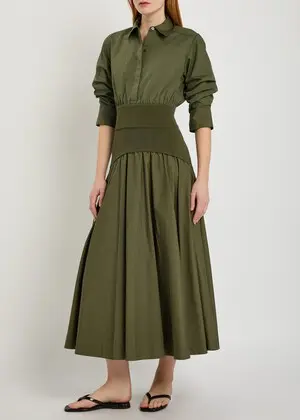 Simkhai Stiles Cropped Cotton Poplin Shirt - Khaki