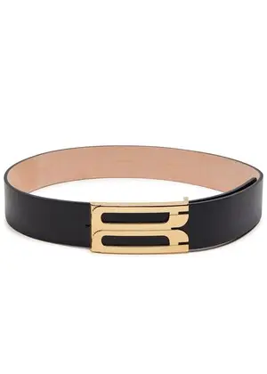Victoria Beckham Leather Belt With Designer Plaque - Black