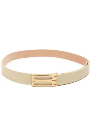 Victoria Beckham Grained Leather Belt With Designer Plaque - Ivory