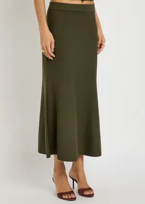 Simkhai Layne Ribbed Merino Wool Midi Skirt - Khaki