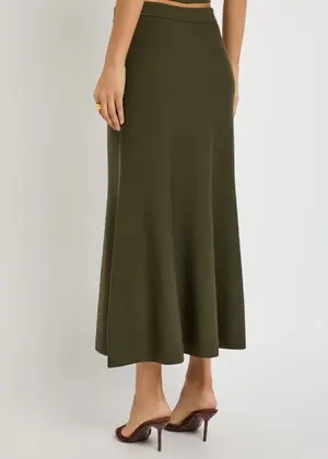 Simkhai Layne Ribbed Merino Wool Midi Skirt - Khaki