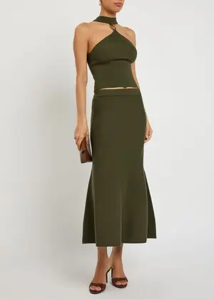 Simkhai Layne Ribbed Merino Wool Midi Skirt - Khaki