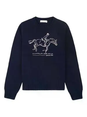 Sporty & Rich Equestrian-embroidered Crew-neck Sweater - Blue