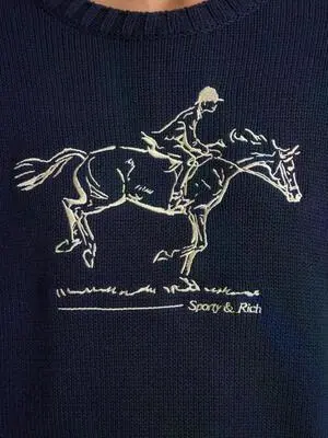 Sporty & Rich Equestrian-embroidered Crew-neck Sweater - Blue