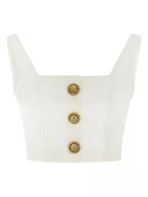 Balmain Button Square-neck Top - White