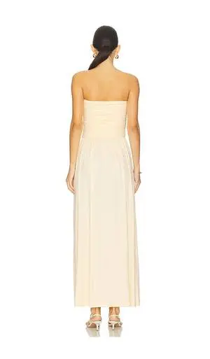 RUNAWAY THE LABEL Malone Ruched Strapless Maxi Dress