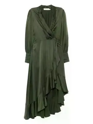 Zimmermann Ruffled Wrap-style Asymmetric Dress - Green