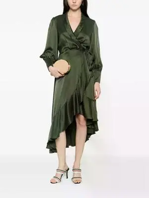Zimmermann Ruffled Wrap-style Asymmetric Dress - Green