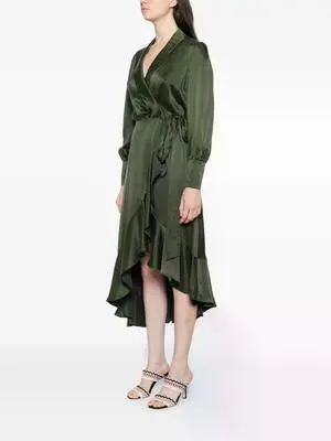 Zimmermann Ruffled Wrap-style Asymmetric Dress - Green