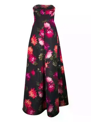 Carolina Herrera Floral-pattern Strapless Maxi Dress - Black