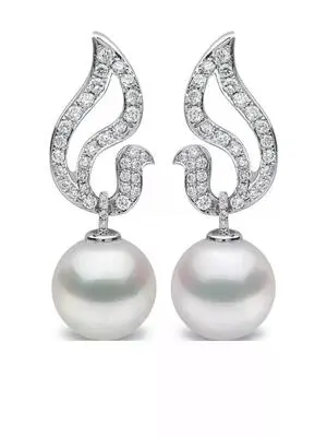 Yoko London 18k White Gold Diamond And Pearl Drop Earrings - Silver