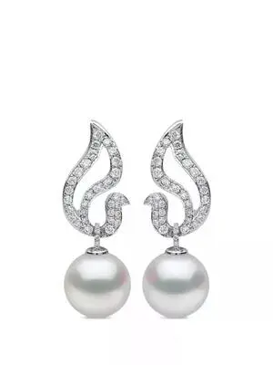 Yoko London 18k White Gold Diamond And Pearl Drop Earrings - Silver
