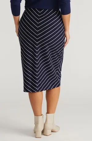 Universal Standard Anya Ponte Skirt - Navy Blue Pinstripe