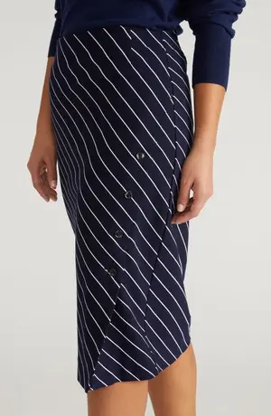 Universal Standard Anya Ponte Skirt - Navy Blue Pinstripe