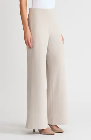 Ming Wang Stretch Deco Crepe Wide-leg Pants - Limestone
