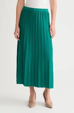 Ming Wang Pleated A-line Soft Knit Maxi Skirt