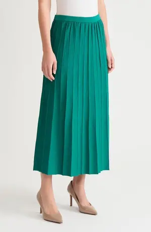 Ming Wang Pleated A-line Soft Knit Maxi Skirt