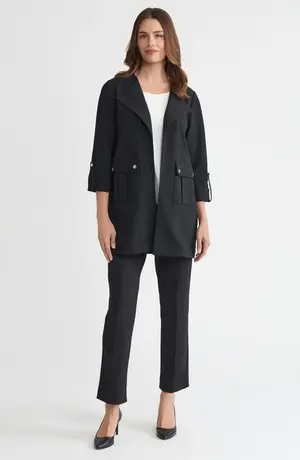 Ming Wang Heritage Lightweight Stretch Deco Crepe Wing Collar Jacket - Black